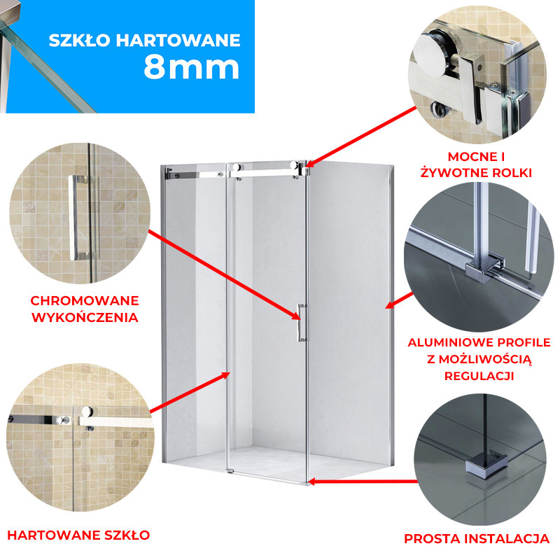 KABINA PRYSZNICOWA PROSTOKĄTNA KZ202A CHROM 100x90 CM - sklep Hydrosan.eu